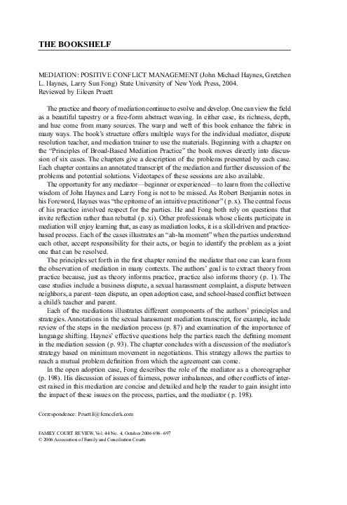 (PDF) MEDIATION: POSITIVE CONFLICT MANAGEMENT by John Michael Haynes ...