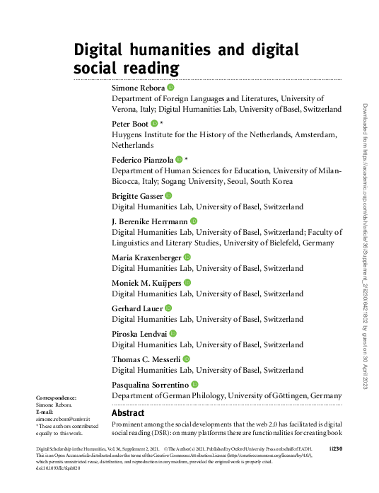 (PDF) Digital Humanities and Digital Social Reading