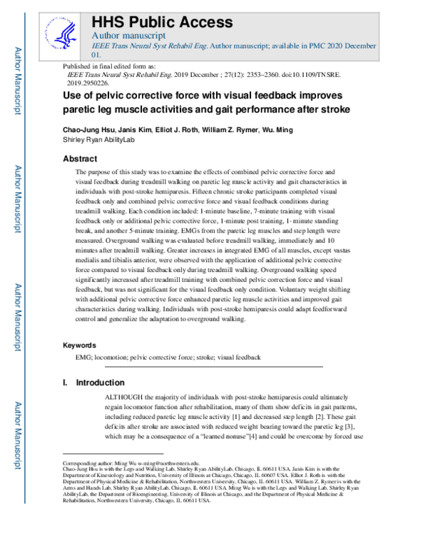 (PDF) Use of Pelvic Corrective Force With Visual Feedback Improves ...