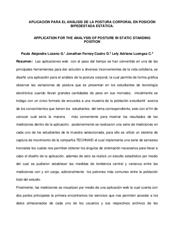 (PDF) Aplicación para el análisis de la postura corporal en posición ...