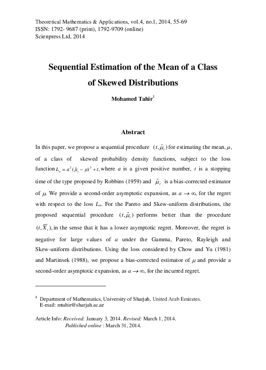 (PDF) Sequential estimation of the mean of a class of skewed distributions