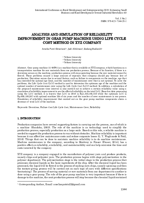 (PDF) Analysis and Simulation of Reliability Improvement in Gear Pump Machine Using Life Cycle ...