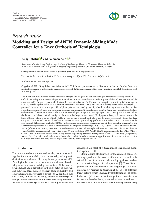 (PDF) Modeling and Design of ANFIS Dynamic Sliding Mode Controller for a Knee Orthosis of Hemiplegia