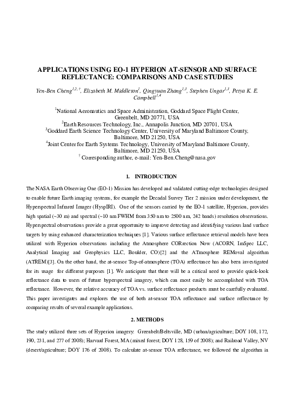 (PDF) Applications using EO-1 hyperion AT-sensor and surface ...