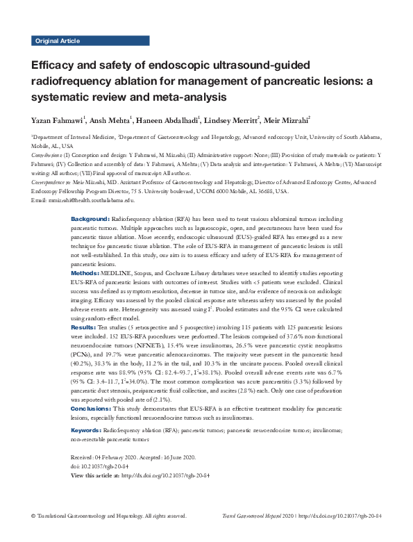 (PDF) Efficacy and safety of endoscopic ultrasound-guided radiofrequency ablation for management ...