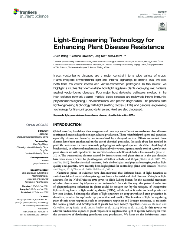 (PDF) Light-Engineering Technology for Enhancing Plant Disease Resistance