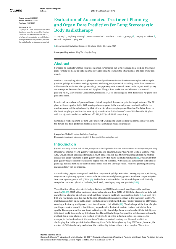 (PDF) Evaluation of Automated Treatment Planning and Organ Dose ...