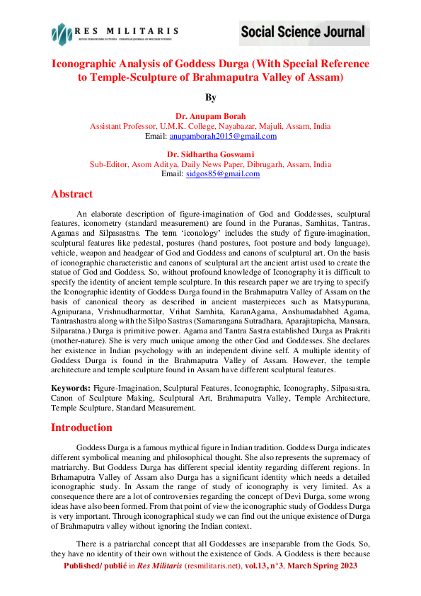 (PDF) Iconographic Analysis of Goddess Durga (With Special Reference to ...