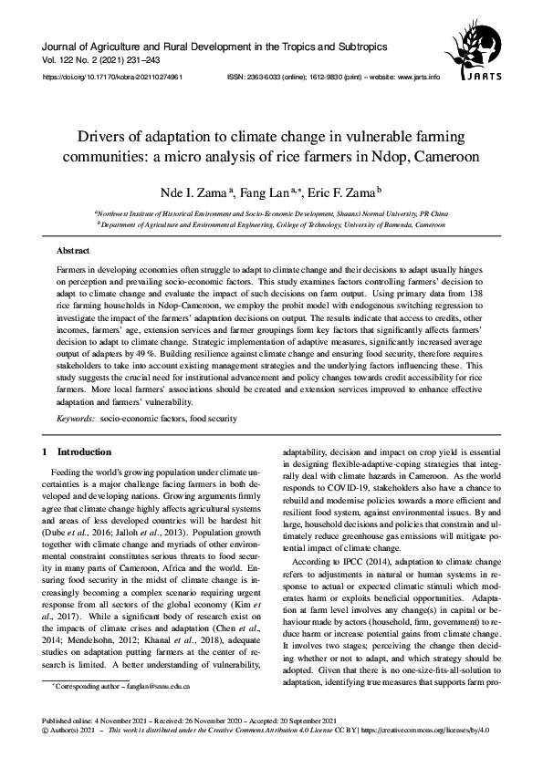 (PDF) Drivers of adaptation to climate change in vulnerable farming ...