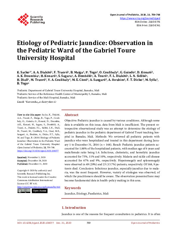 (PDF) Etiology of Pediatric Jaundice: Observation in the Pediatric Ward ...