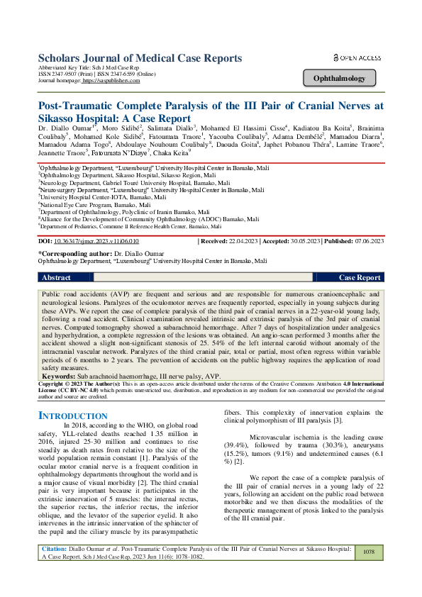 (PDF) Post-Traumatic Complete Paralysis of the III Pair of Cranial ...