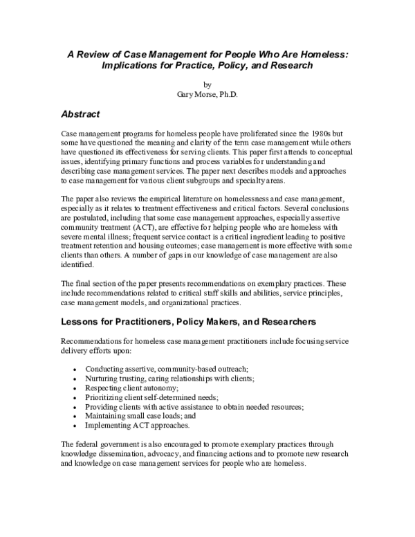 (PDF) A Review of Case Management for People Who Are Homeless ...