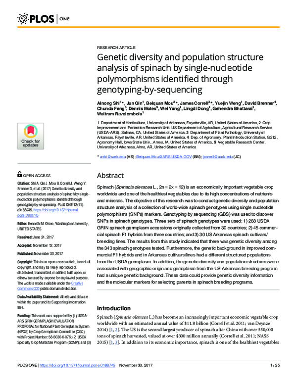 (PDF) Genetic diversity and population structure analysis of spinach by ...