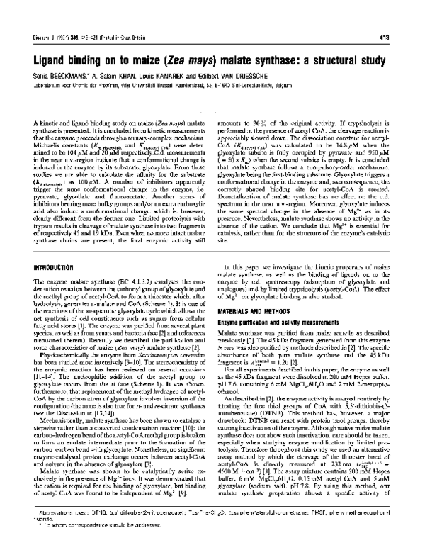 (PDF) Maize Malate Synthase: Ligand Binding Study