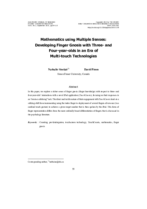 (PDF) Mathematics using multiple senses: Developing finger gnosis with ...