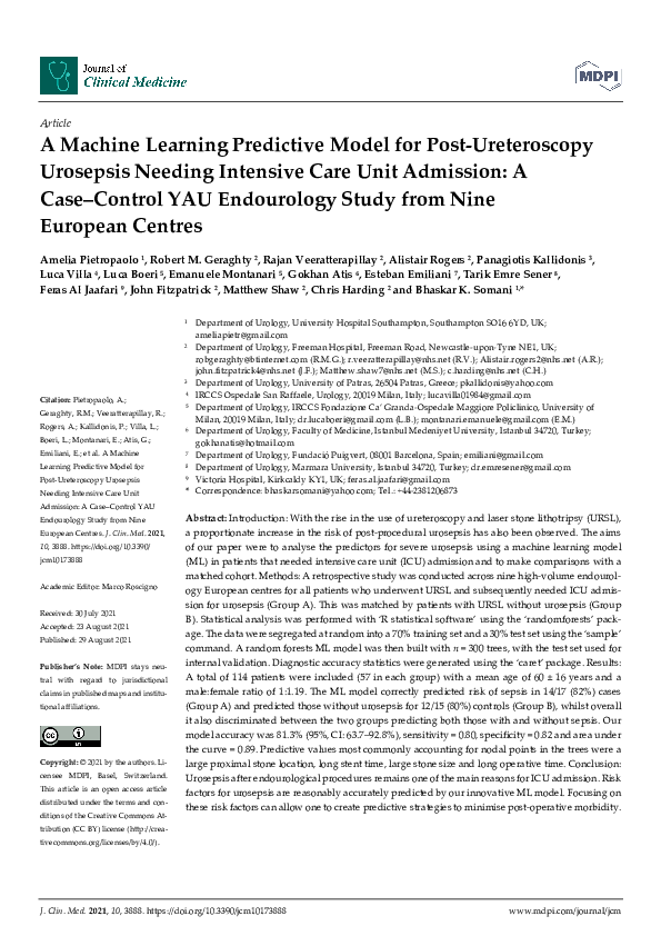 (PDF) A Machine Learning Predictive Model for Post-Ureteroscopy ...