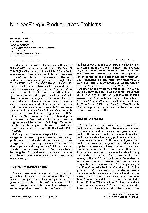 (PDF) Nuclear energy: Production and problems
