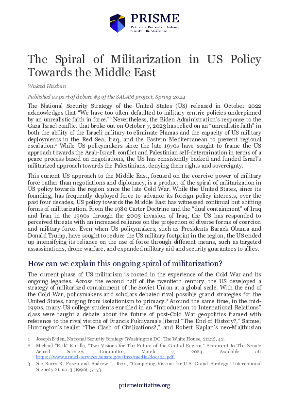 (PDF) The Spiral of Militarization in US Policy Towards the Middle East