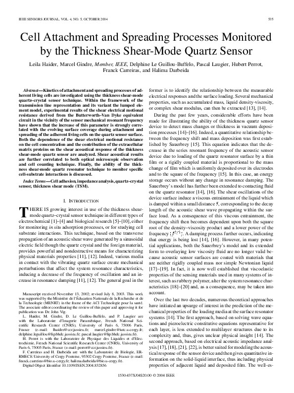 (PDF) Cell Attachment and Spreading Processes Monitored by the Thickness Shear-Mode Quartz Sensor