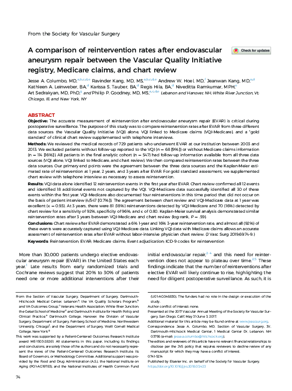 (PDF) A comparison of reintervention rates after endovascular aneurysm ...