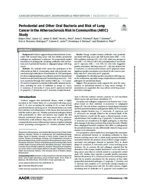 (PDF) Periodontal and Other Oral Bacteria and Risk of Lung Cancer in ...