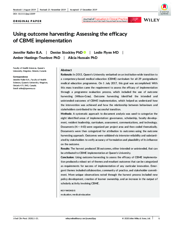 (PDF) Using outcome harvesting: Assessing the efficacy of CBME implementation
