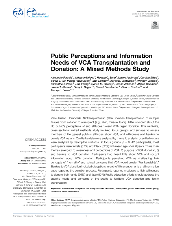 (PDF) Public Perceptions and Information Needs of VCA Transplantation ...