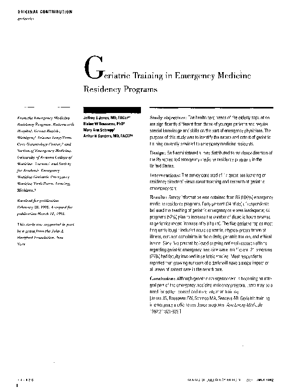 (PDF) Geriatric training in emergency medicine residency programs ...