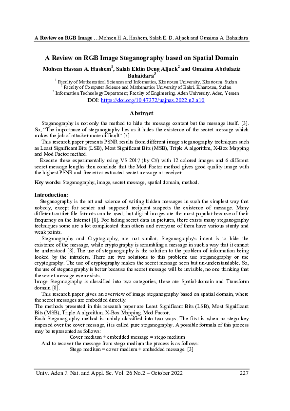 (PDF) A Review on RGB Image Steganography based on Spatial Domain