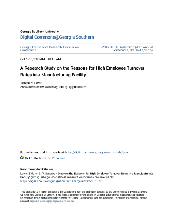 (PDF) A Research Study on the Reasons for High Employee Turnover Rates ...