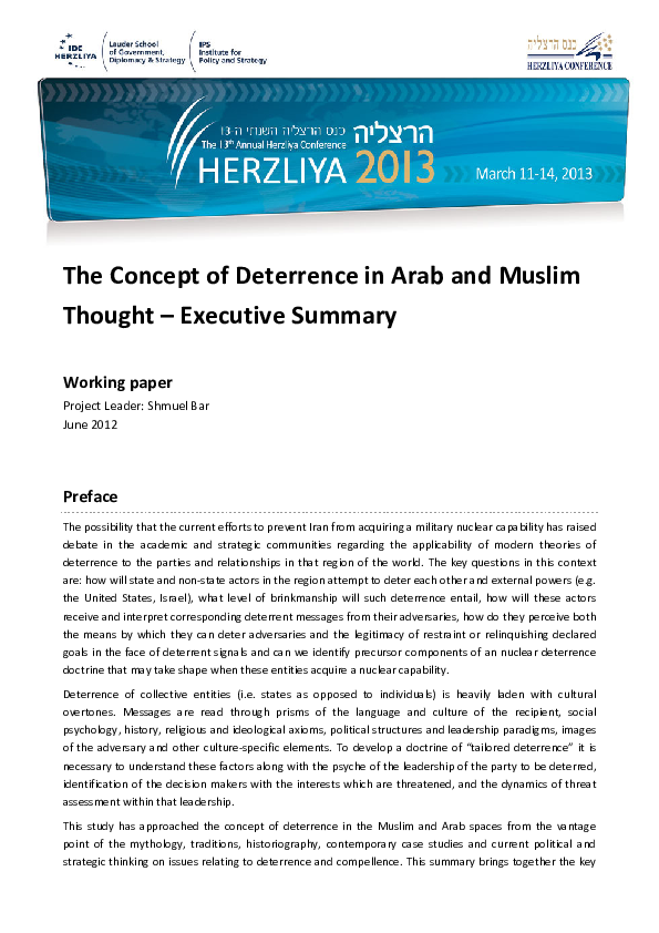 (PDF) The Concept of Deterrence in Arab and Muslim Thought – Executive Summary