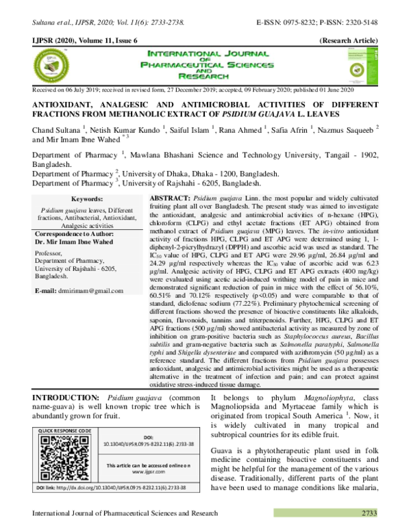 (PDF) ANTIOXIDANT, ANALGESIC AND ANTIMICROBIAL ACTIVITIES OF DIFFERENT FRACTIONS FROM METHANOLIC ...