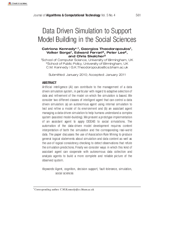 (PDF) Data Driven Simulation to Support Model Building in the Social Sciences