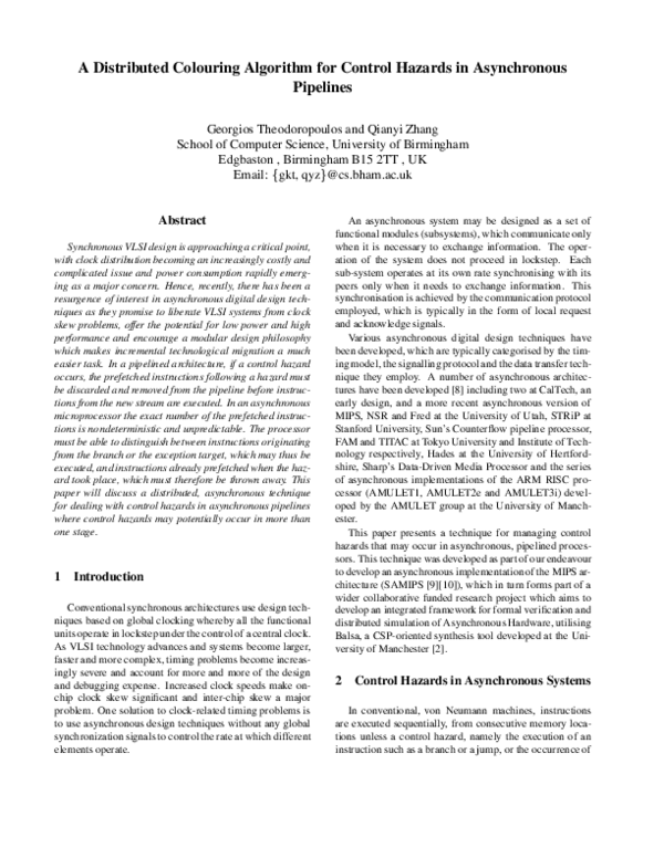 (PDF) A distributed colouring algorithm for control hazards in asynchronous pipelines