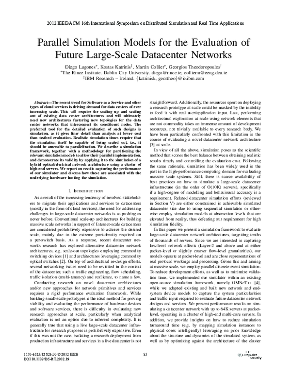 (PDF) Parallel Simulation Models for the Evaluation of Future Large-Scale Datacenter Networks