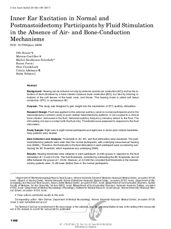(PDF) Inner Ear Excitation in Normal and Postmastoidectomy Participants ...