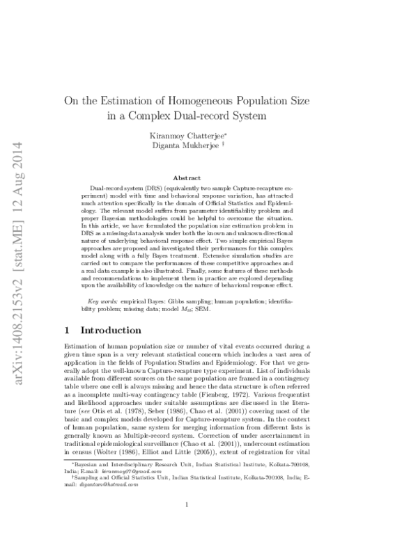 (PDF) On the estimation of homogeneous population size from a complex dual-record system