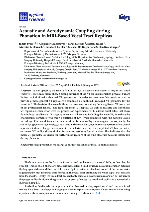(PDF) Acoustic and Aerodynamic Coupling during Phonation in MRI-Based ...