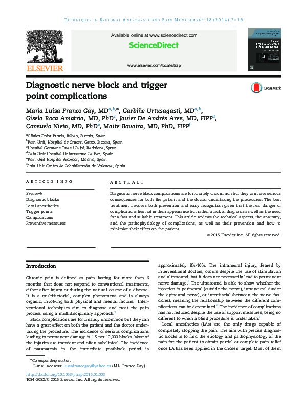 (PDF) Diagnostic nerve block and trigger point complications
