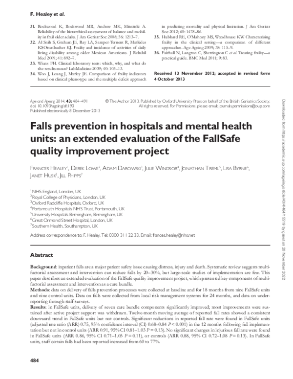 (PDF) Falls prevention in hospitals and mental health units: an ...
