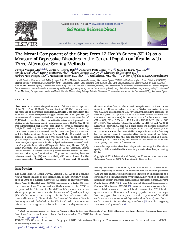 (PDF) The Mental Component of the Short-Form 12 Health Survey (SF-12 ...
