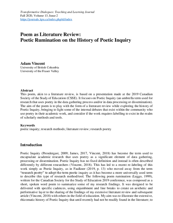 (PDF) Poem as Literature Review: Poetic Rumination on the History of ...