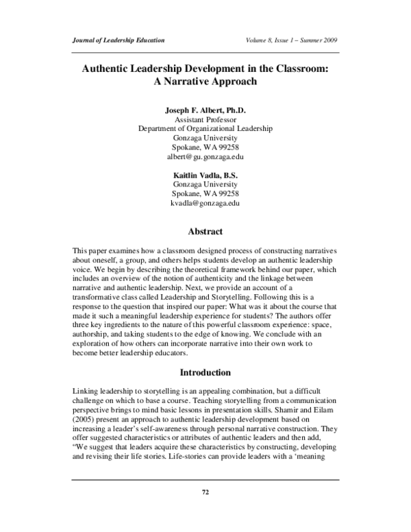 (PDF) Authentic Leadership Development in the Classroom