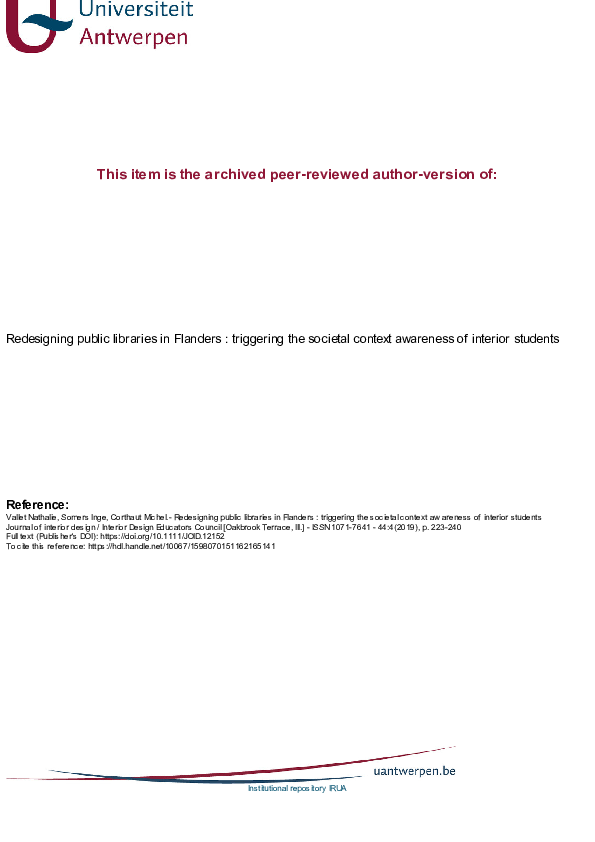 (PDF) Redesigning Public Libraries in Flanders: Triggering the Societal Context Awareness of ...
