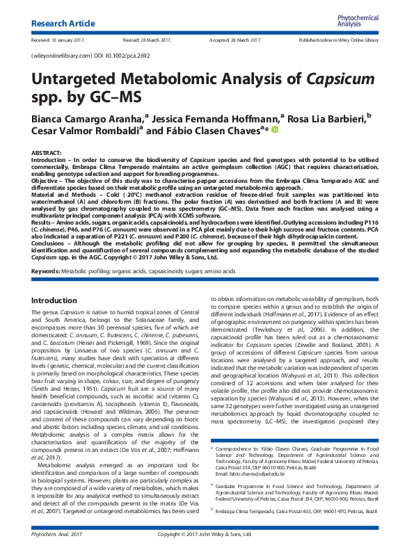 (PDF) Untargeted Metabolomic Analysis of Capsicum spp. by GC-MS