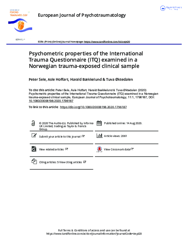 (PDF) Psychometric properties of the International Trauma Questionnaire (ITQ) examined in a ...