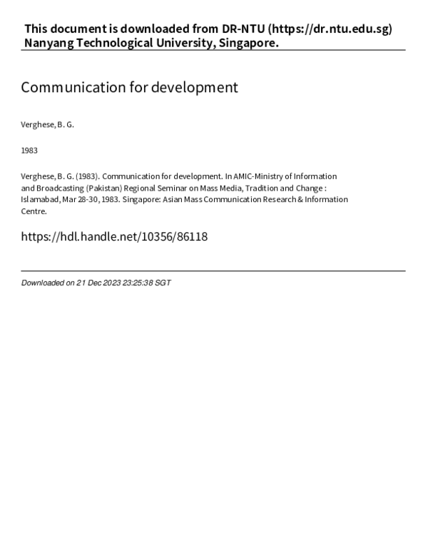 (PDF) Communication for Development