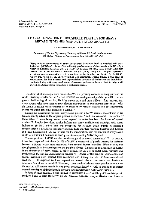 (PDF) Characterization of household plastics for heavy metals using ...