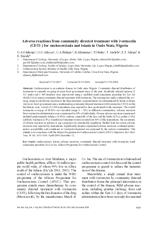 (PDF) Adverse reactions from community directed treatment with ...