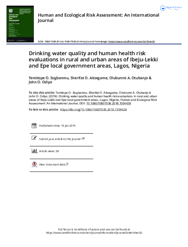 (PDF) Drinking water quality and human health risk evaluations in rural ...